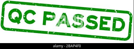 Grunge green QC passed word round rubber seal stamp on white background ...