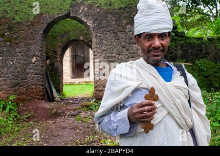 Debre Sina Beta Maryam church, Lake Tana, Bahir Dar, Ethiopia. A nun ...