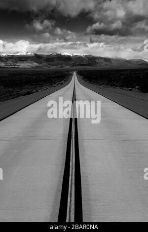 View of the Route 9 road, near Punta Arenas city, Patagonia, Chile ...
