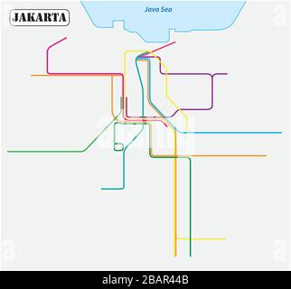 Jakarta, Indonesia, colorful vector map. White streets, railways and ...