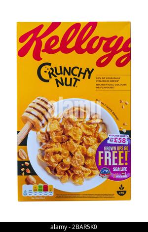 box of Kellogg Crunchy Nut cereals opened with contents spilled spilt ...