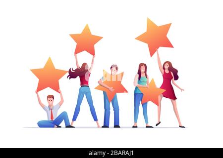 Group of people give five stars. Customer feedback. Vector illustration ...