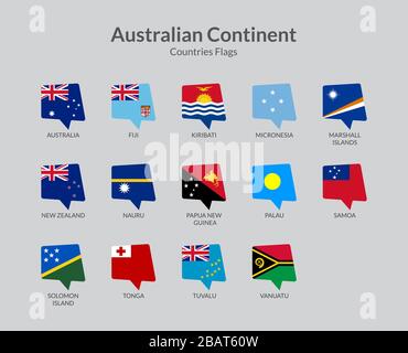 A set of vector icons with flags of countries and with the inscription ...