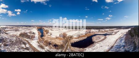 Spring panorama of a forest lake Stock Photo - Alamy