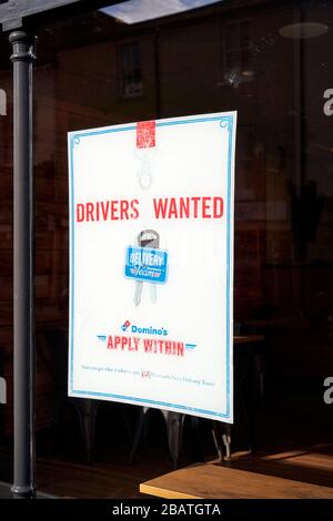 Delivery drivers wanted poster in Domino's pizza takeaway restaurant ...