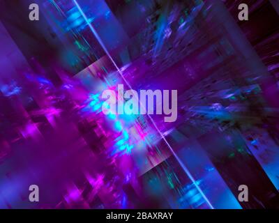 Abstract blue interior or corridor with neon light. Fluorescent lamp ...