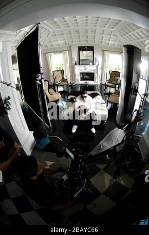 Actor and singer Quincy Brown behind the scenes on set of a music video ...