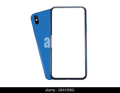Front and back parts of a blue smartphone with a white screen Stock ...