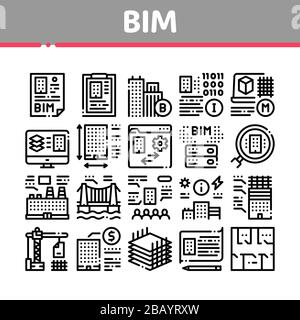 Bim Building Information Modeling Icons Set Vector Stock Vector Image ...