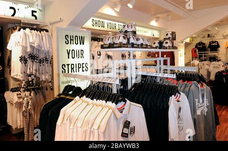 Official Fulham merchandise on sale in the club shop Stock Photo - Alamy