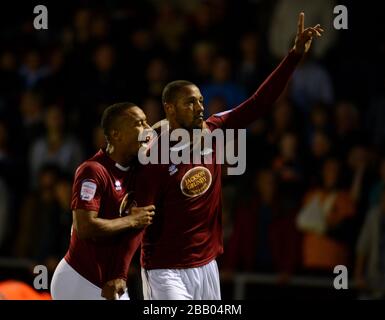 Northampton Town's Clive Platt celebrates scoring their first goal to ...