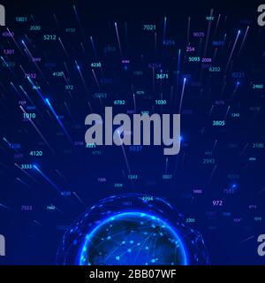 Big data concept. Data streams around global network. Futuristic technology blue background ...