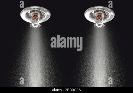 Image of Fire Sprinklers Spraying with fire background. Fire sprinklers ...
