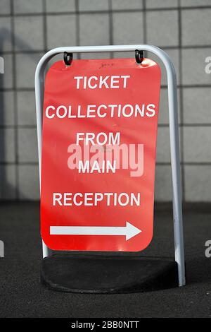 A sign pointing to Ticket Collections at Keepmoat Stadium Stock Photo ...