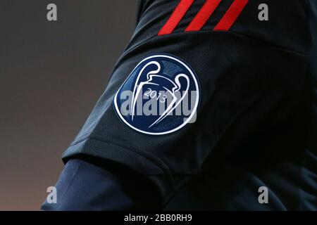 A general view of the Bayern Munich badge inside the Munich Football ...