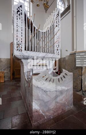 Modern church organ at Trinitatis Church in Copenhagen, Denmark, Europe ...