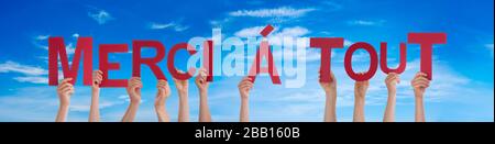 People Hands Holding Word Merci A Tout Means Thank You All, Isolated ...