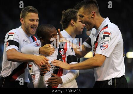Bournemouth's Tokelo Rantie (second left) celebrates scoring their ...