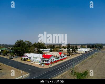 Aerial of the small village of Mulgildie Hotel Queensland Australia ...