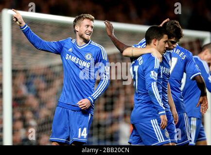 Chelsea's Andre Schurrle celebrates after scoring their first goal ...