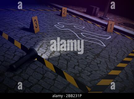 Illustration of victim crime line silhouette on black background Stock ...