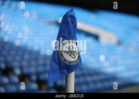 A general view of a Chelsea corner flag inside the stadium ahead of the ...