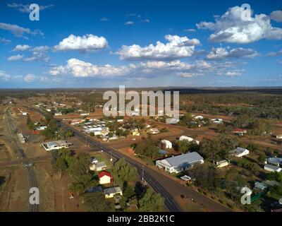 Aerial of the small village of Morven on the Warrego Highway Western ...