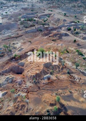 Aerial of the isolated opal mining village of Yowah in far Western ...