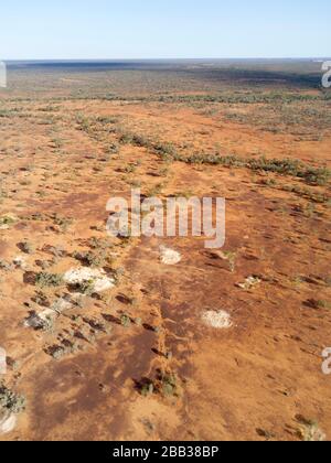 Aerial of the isolated opal mining village of Yowah in far Western ...