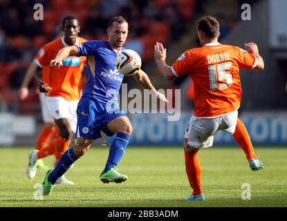 Leicester City's Daniel Drinkwater and Blackpool's Stephen Dobbie Stock ...