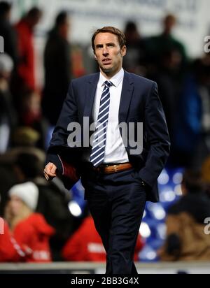 England's manager Gareth Southgate walks on the pitch at the end of the ...