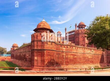 Red fort wall in New Delhi, India, aerial drone view Stock Photo - Alamy