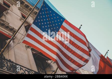 American Flag Draping From Building In New York Stock Photo - Alamy