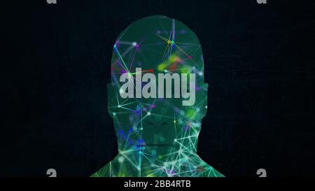 Abstract face and connection dots inside. Technology background ...