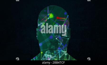 Abstract face and connection dots inside. Technology background ...