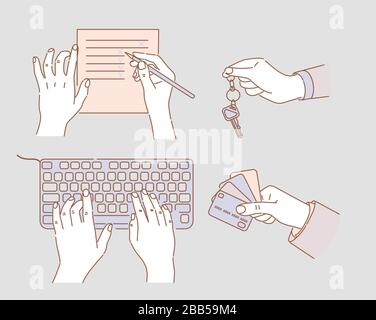 Hand holding checklist outline vector minimal concept icon or design ...