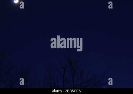Moon, Venus and Pleiades star cluster close to each other in the ...