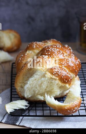 This loaf of bread, made from dough, represents traditional baking ...