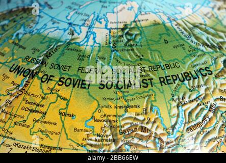 Russian atlas map of Soviet Union USSR on printed vinyl table top with ...