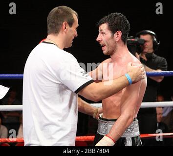 Darren Barker (Barnet, black shorts) defeats Jason McKay (Banbridge ...