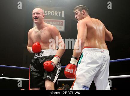 Tyson Fury (Wilmslow, multicoloured shorts) defeats Scott Belshaw ...