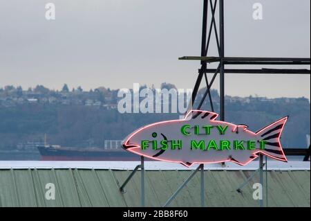 Trout Neon Sign. Neon fish on the facade of an anglers store in Cody ...
