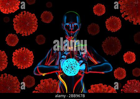 Woman healer prays against Coronavirus COVID-19 molecules flying around ...