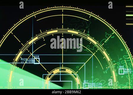 Air traffic control radar screen of aircraft above Luton airport, UK ...
