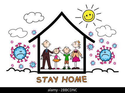 illustration of healthy lifestyle stickman family stay at home for ...