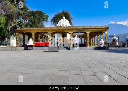 Bindhya Basini Temple in Pokhara, Nepal, the Himalaya mountains with ...