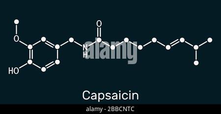 Capsaicin, alkaloid, C18H27NO3 molecule. It is chili pepper extract ...