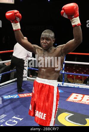 Erick Ochieng (red shorts) defeats Alex Spitko in a Middleweight boxing ...