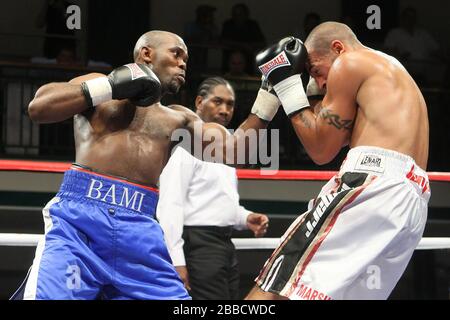 Bradley Pryce (white shorts) defeats Ted Bami in a Welterweight boxing ...