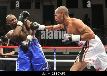 Bradley Pryce (white shorts) defeats Ted Bami in a Welterweight boxing ...